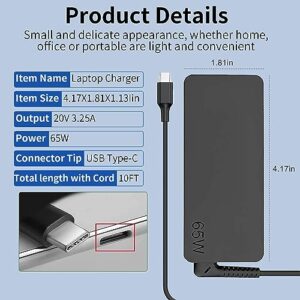 USB C Laptop Charger for Lenovo Yoga Laptop Charger/Thinkpad/Chromebook Charger Replacement Lenovo Laptop Charger 65W Type C Computer Charger USB C Power Supply