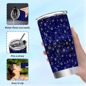 Jihqo Dreamy Winter Snowflake Tumbler with Lid and Straw, Insulated Stainless Steel Tumbler Cup, Double Walled Travel Coffee Mug Thermal Vacuum Cups for Hot & Cold Drinks 20oz