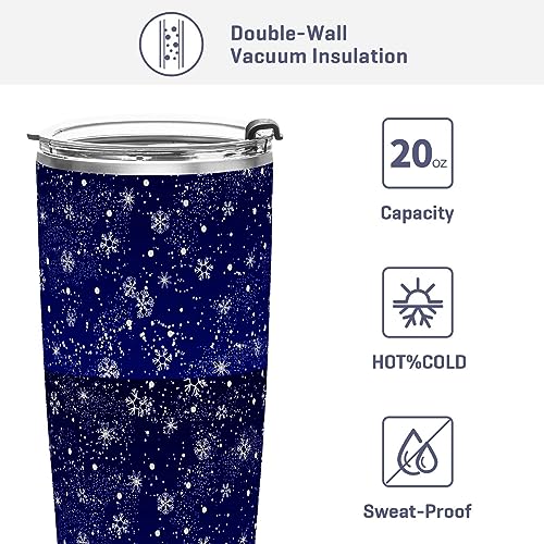 Jihqo Dreamy Winter Snowflake Tumbler with Lid and Straw, Insulated Stainless Steel Tumbler Cup, Double Walled Travel Coffee Mug Thermal Vacuum Cups for Hot & Cold Drinks 20oz