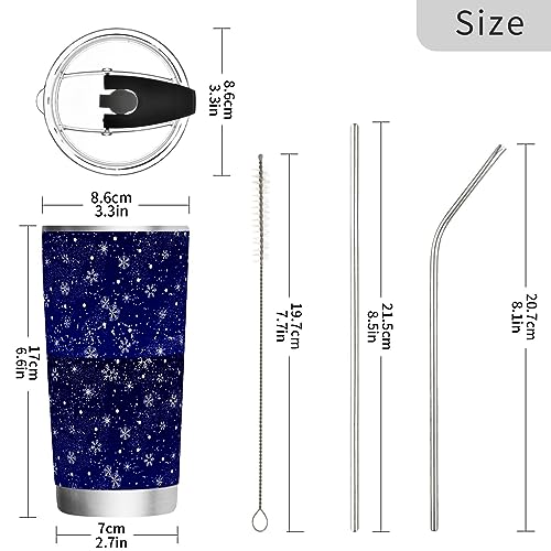 Jihqo Dreamy Winter Snowflake Tumbler with Lid and Straw, Insulated Stainless Steel Tumbler Cup, Double Walled Travel Coffee Mug Thermal Vacuum Cups for Hot & Cold Drinks 20oz