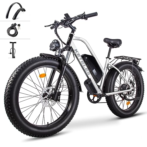 QIKAITU Electric Bike for Adults 1000W 30MPH 48V 23AH Ebikes for Men 26" Fat Tire Electric Bicycle Snow Beach Color LCD Display Electric Mountain Bike