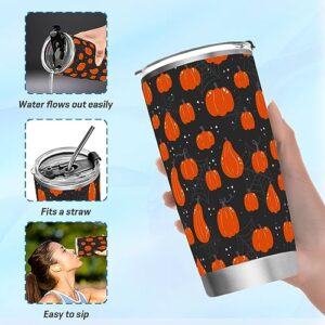 Jihqo Thanksgiving Pumpkin Halloween Design Tumbler with Lid and Straw, Insulated Stainless Steel Tumbler Cup, Double Walled Travel Coffee Mug Thermal Vacuum Cups for Hot & Cold Drinks 12oz