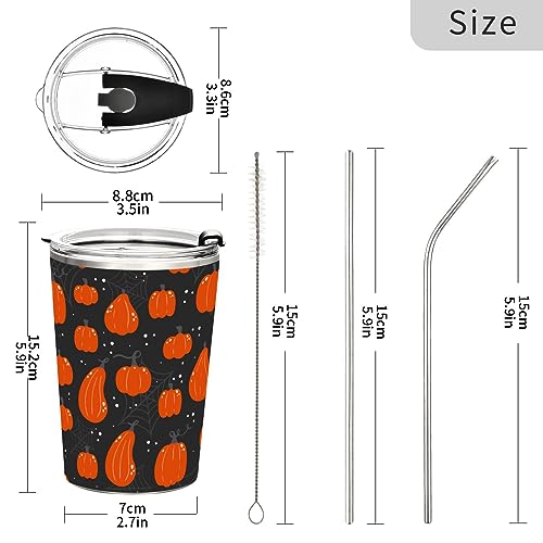 Jihqo Thanksgiving Pumpkin Halloween Design Tumbler with Lid and Straw, Insulated Stainless Steel Tumbler Cup, Double Walled Travel Coffee Mug Thermal Vacuum Cups for Hot & Cold Drinks 12oz