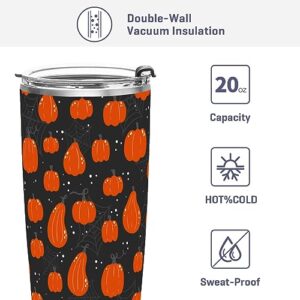 Jihqo Thanksgiving Pumpkin Halloween Design Tumbler with Lid and Straw, Insulated Stainless Steel Tumbler Cup, Double Walled Travel Coffee Mug Thermal Vacuum Cups for Hot & Cold Drinks 12oz