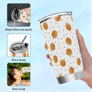 Jihqo Harvest Thanksgiving Pumpkins Tumbler with Lid and Straw, Insulated Stainless Steel Tumbler Cup, Double Walled Travel Coffee Mug Thermal Vacuum Cups for Hot & Cold Drinks 12oz