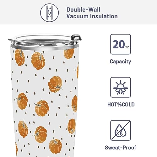 Jihqo Harvest Thanksgiving Pumpkins Tumbler with Lid and Straw, Insulated Stainless Steel Tumbler Cup, Double Walled Travel Coffee Mug Thermal Vacuum Cups for Hot & Cold Drinks 12oz