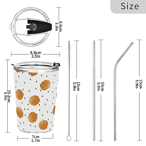 Jihqo Harvest Thanksgiving Pumpkins Tumbler with Lid and Straw, Insulated Stainless Steel Tumbler Cup, Double Walled Travel Coffee Mug Thermal Vacuum Cups for Hot & Cold Drinks 12oz