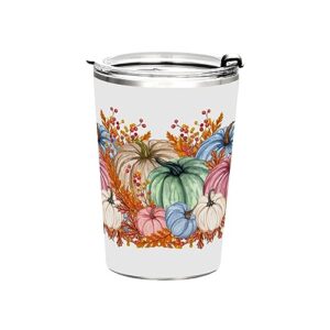 jihqo autumn pumpkins thanksgiving tumbler with lid and straw, insulated stainless steel tumbler cup, double walled travel coffee mug thermal vacuum cups for hot & cold drinks 12oz