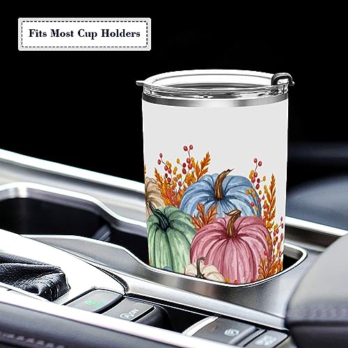 Jihqo Autumn Pumpkins Thanksgiving Tumbler with Lid and Straw, Insulated Stainless Steel Tumbler Cup, Double Walled Travel Coffee Mug Thermal Vacuum Cups for Hot & Cold Drinks 12oz