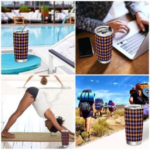 Jihqo Purple Orange Buffalo Plaid Tumbler with Lid and Straw, Insulated Stainless Steel Tumbler Cup, Double Walled Travel Coffee Mug Thermal Vacuum Cups for Hot & Cold Drinks 20oz