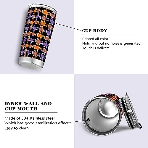 Jihqo Purple Orange Buffalo Plaid Tumbler with Lid and Straw, Insulated Stainless Steel Tumbler Cup, Double Walled Travel Coffee Mug Thermal Vacuum Cups for Hot & Cold Drinks 20oz