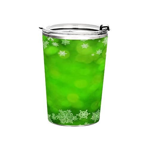 Jihqo Christmas Green Snowflake Tumbler with Lid and Straw, Insulated Stainless Steel Tumbler Cup, Double Walled Travel Coffee Mug Thermal Vacuum Cups for Hot & Cold Drinks 12oz