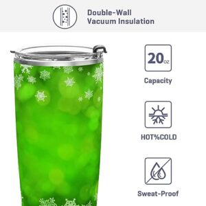 Jihqo Christmas Green Snowflake Tumbler with Lid and Straw, Insulated Stainless Steel Tumbler Cup, Double Walled Travel Coffee Mug Thermal Vacuum Cups for Hot & Cold Drinks 12oz