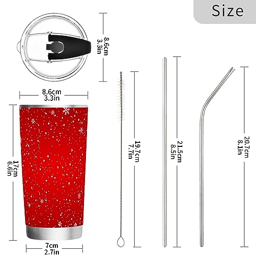 Jihqo Red Christmas Snowflake Tumbler with Lid and Straw, Insulated Stainless Steel Tumbler Cup, Double Walled Travel Coffee Mug Thermal Vacuum Cups for Hot & Cold Drinks 20oz