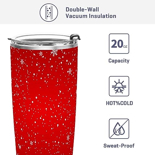 Jihqo Red Christmas Snowflake Tumbler with Lid and Straw, Insulated Stainless Steel Tumbler Cup, Double Walled Travel Coffee Mug Thermal Vacuum Cups for Hot & Cold Drinks 20oz