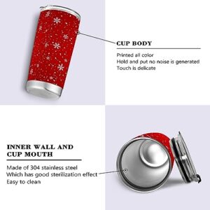 Jihqo Red Christmas Snowflake Tumbler with Lid and Straw, Insulated Stainless Steel Tumbler Cup, Double Walled Travel Coffee Mug Thermal Vacuum Cups for Hot & Cold Drinks 20oz