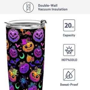 Jihqo Halloween Pumpkin Purple Tumbler with Lid and Straw, Insulated Stainless Steel Tumbler Cup, Double Walled Travel Coffee Mug Thermal Vacuum Cups for Hot & Cold Drinks 20oz