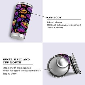 Jihqo Halloween Pumpkin Purple Tumbler with Lid and Straw, Insulated Stainless Steel Tumbler Cup, Double Walled Travel Coffee Mug Thermal Vacuum Cups for Hot & Cold Drinks 20oz