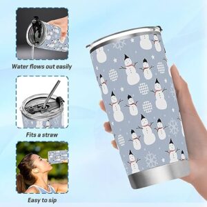 Jihqo Christmas Snowman and Snowflakes Tumbler with Lid and Straw, Insulated Stainless Steel Tumbler Cup, Double Walled Travel Coffee Mug Thermal Vacuum Cups for Hot & Cold Drinks 12oz