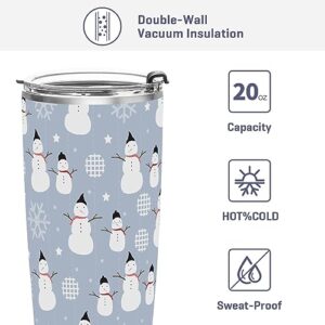 Jihqo Christmas Snowman and Snowflakes Tumbler with Lid and Straw, Insulated Stainless Steel Tumbler Cup, Double Walled Travel Coffee Mug Thermal Vacuum Cups for Hot & Cold Drinks 12oz