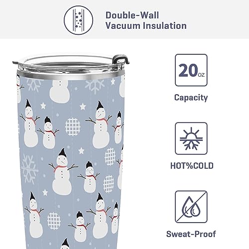 Jihqo Christmas Snowman and Snowflakes Tumbler with Lid and Straw, Insulated Stainless Steel Tumbler Cup, Double Walled Travel Coffee Mug Thermal Vacuum Cups for Hot & Cold Drinks 12oz