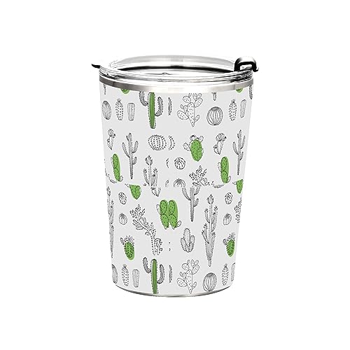 Jihqo Cactus Pattern Tumbler with Lid and Straw, Insulated Stainless Steel Tumbler Cup, Double Walled Travel Coffee Mug Thermal Vacuum Cups for Hot & Cold Drinks 12oz