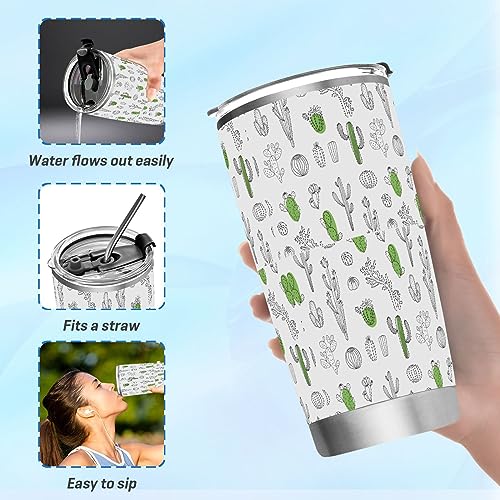 Jihqo Cactus Pattern Tumbler with Lid and Straw, Insulated Stainless Steel Tumbler Cup, Double Walled Travel Coffee Mug Thermal Vacuum Cups for Hot & Cold Drinks 12oz