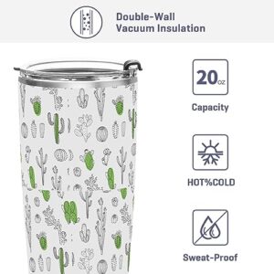 Jihqo Cactus Pattern Tumbler with Lid and Straw, Insulated Stainless Steel Tumbler Cup, Double Walled Travel Coffee Mug Thermal Vacuum Cups for Hot & Cold Drinks 12oz