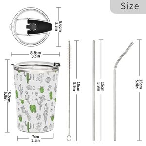 Jihqo Cactus Pattern Tumbler with Lid and Straw, Insulated Stainless Steel Tumbler Cup, Double Walled Travel Coffee Mug Thermal Vacuum Cups for Hot & Cold Drinks 12oz