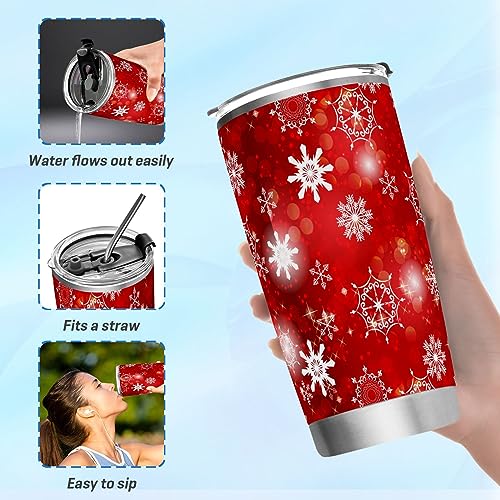 Jihqo Christmas Snowflakes Tumbler with Lid and Straw, Insulated Stainless Steel Tumbler Cup, Double Walled Travel Coffee Mug Thermal Vacuum Cups for Hot & Cold Drinks 12oz