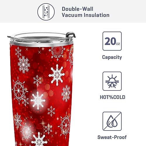 Jihqo Christmas Snowflakes Tumbler with Lid and Straw, Insulated Stainless Steel Tumbler Cup, Double Walled Travel Coffee Mug Thermal Vacuum Cups for Hot & Cold Drinks 12oz