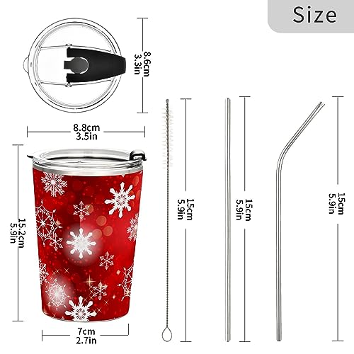 Jihqo Christmas Snowflakes Tumbler with Lid and Straw, Insulated Stainless Steel Tumbler Cup, Double Walled Travel Coffee Mug Thermal Vacuum Cups for Hot & Cold Drinks 12oz