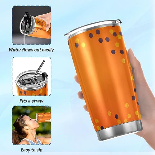 Jihqo Halloween Orange Polka Dots Tumbler with Lid and Straw, Insulated Stainless Steel Tumbler Cup, Double Walled Travel Coffee Mug Thermal Vacuum Cups for Hot & Cold Drinks 12oz