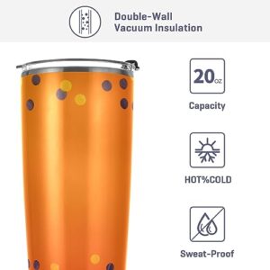 Jihqo Halloween Orange Polka Dots Tumbler with Lid and Straw, Insulated Stainless Steel Tumbler Cup, Double Walled Travel Coffee Mug Thermal Vacuum Cups for Hot & Cold Drinks 12oz