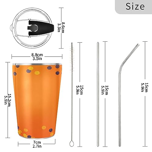 Jihqo Halloween Orange Polka Dots Tumbler with Lid and Straw, Insulated Stainless Steel Tumbler Cup, Double Walled Travel Coffee Mug Thermal Vacuum Cups for Hot & Cold Drinks 12oz