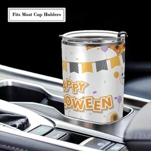 Jihqo Happy Halloween Tumbler with Lid and Straw, Insulated Stainless Steel Tumbler Cup, Double Walled Travel Coffee Mug Thermal Vacuum Cups for Hot & Cold Drinks 12oz