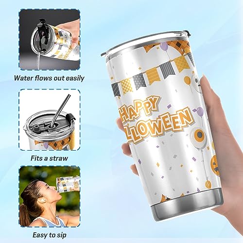 Jihqo Happy Halloween Tumbler with Lid and Straw, Insulated Stainless Steel Tumbler Cup, Double Walled Travel Coffee Mug Thermal Vacuum Cups for Hot & Cold Drinks 12oz