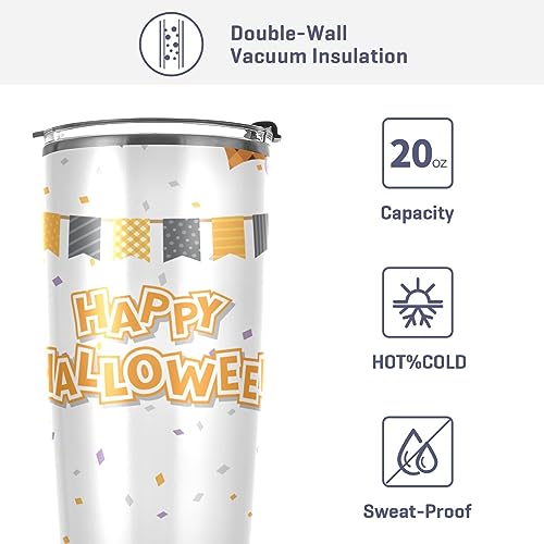 Jihqo Happy Halloween Tumbler with Lid and Straw, Insulated Stainless Steel Tumbler Cup, Double Walled Travel Coffee Mug Thermal Vacuum Cups for Hot & Cold Drinks 12oz