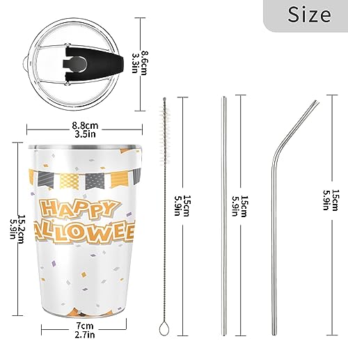 Jihqo Happy Halloween Tumbler with Lid and Straw, Insulated Stainless Steel Tumbler Cup, Double Walled Travel Coffee Mug Thermal Vacuum Cups for Hot & Cold Drinks 12oz