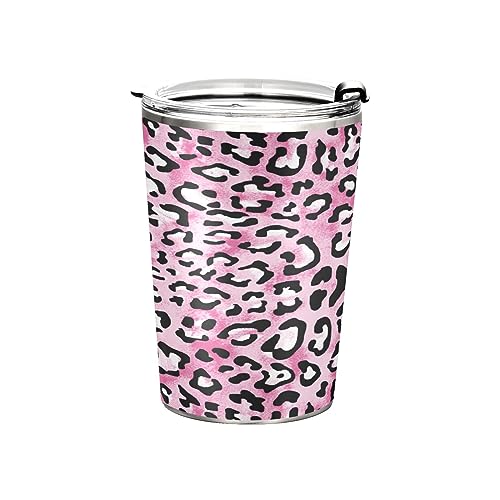 Jihqo Pink Leopard Tumbler with Lid and Straw, Insulated Stainless Steel Tumbler Cup, Double Walled Travel Coffee Mug Thermal Vacuum Cups for Hot & Cold Drinks 12oz