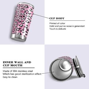 Jihqo Pink Leopard Tumbler with Lid and Straw, Insulated Stainless Steel Tumbler Cup, Double Walled Travel Coffee Mug Thermal Vacuum Cups for Hot & Cold Drinks 12oz