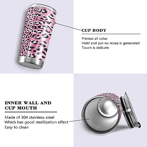 Jihqo Pink Leopard Tumbler with Lid and Straw, Insulated Stainless Steel Tumbler Cup, Double Walled Travel Coffee Mug Thermal Vacuum Cups for Hot & Cold Drinks 12oz