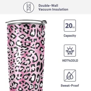 Jihqo Pink Leopard Tumbler with Lid and Straw, Insulated Stainless Steel Tumbler Cup, Double Walled Travel Coffee Mug Thermal Vacuum Cups for Hot & Cold Drinks 12oz