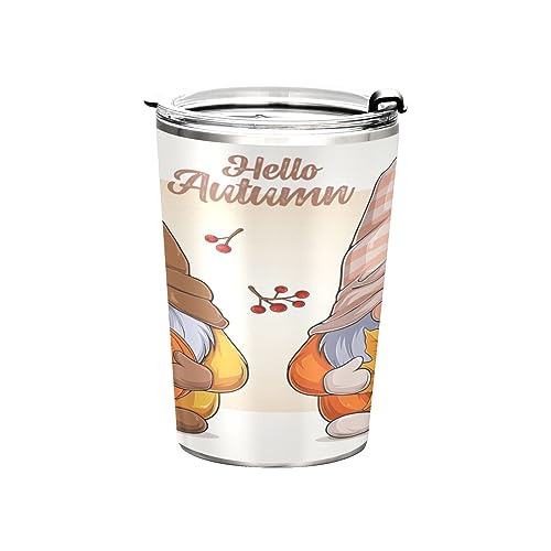 Jihqo Cute Autumn Pumpkin Gnome Tumbler with Lid and Straw, Insulated Stainless Steel Tumbler Cup, Double Walled Travel Coffee Mug Thermal Vacuum Cups for Hot & Cold Drinks 12oz