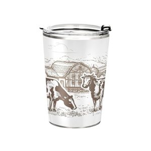 jihqo farm cows tumbler with lid and straw, insulated stainless steel tumbler cup, double walled travel coffee mug thermal vacuum cups for hot & cold drinks 12oz