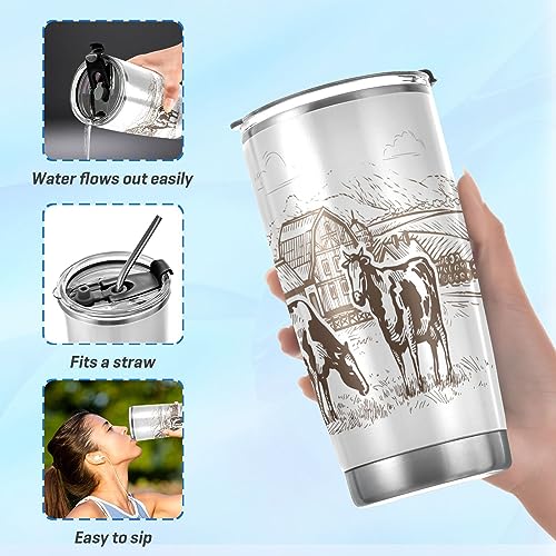 Jihqo Farm Cows Tumbler with Lid and Straw, Insulated Stainless Steel Tumbler Cup, Double Walled Travel Coffee Mug Thermal Vacuum Cups for Hot & Cold Drinks 12oz