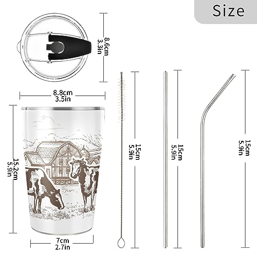 Jihqo Farm Cows Tumbler with Lid and Straw, Insulated Stainless Steel Tumbler Cup, Double Walled Travel Coffee Mug Thermal Vacuum Cups for Hot & Cold Drinks 12oz