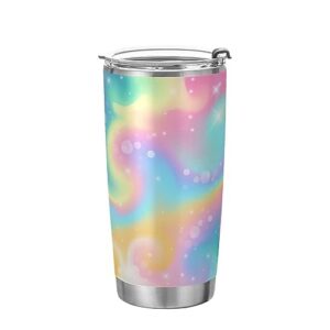 Jihqo Multicolor Rainbow Galaxy Tumbler with Lid and Straw, Insulated Stainless Steel Tumbler Cup, Double Walled Travel Coffee Mug Thermal Vacuum Cups for Hot & Cold Drinks 20oz