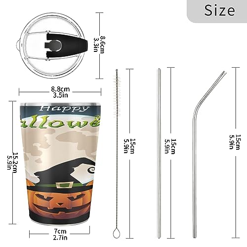 Jihqo Lantern Pumpkin Halloween Tumbler with Lid and Straw, Insulated Stainless Steel Tumbler Cup, Double Walled Travel Coffee Mug Thermal Vacuum Cups for Hot & Cold Drinks 12oz