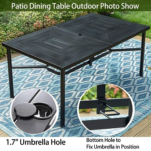 MFSTUDIO 7 Piece Outdoor Patio Dining Set, 6 Spring Motion Cushion Chairs, 1 Rectangular Table with 1.7" Umbrella Hole, Metal Furniture Sets for Lawn Backyard Garden, Red